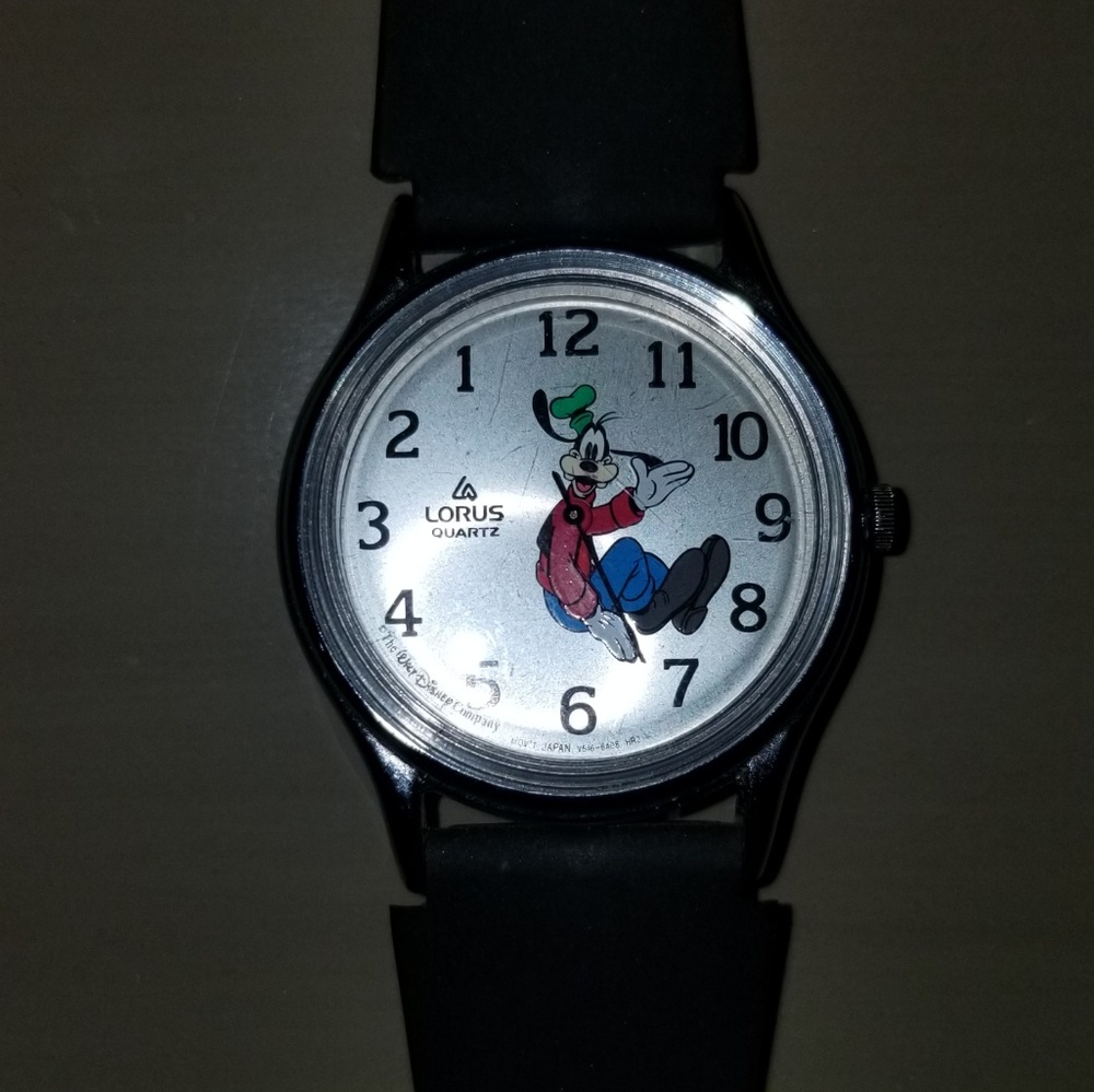 Vntg Disney Lorus Backwards Goofy Watch W/Case - Gem